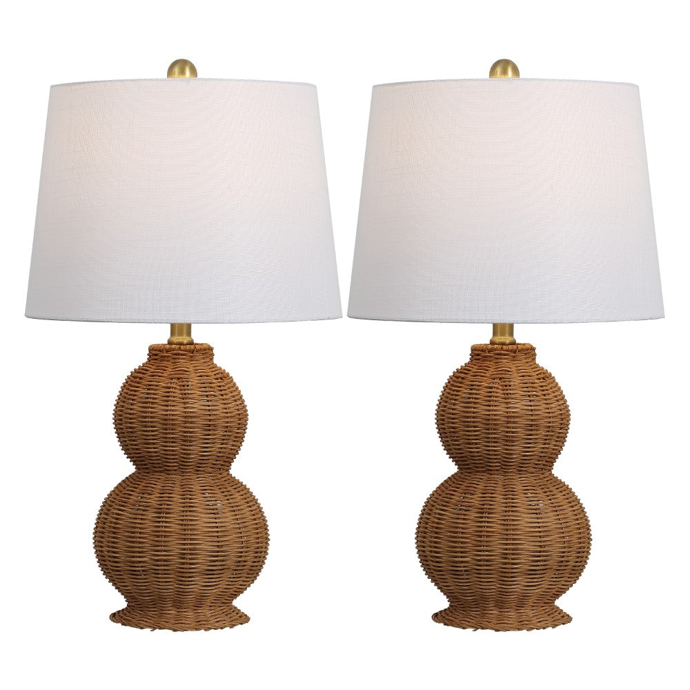Fawn 23" Modern Coastal Woven Rattan Gourd LED Table Lamp, Set of 2 – Eyely